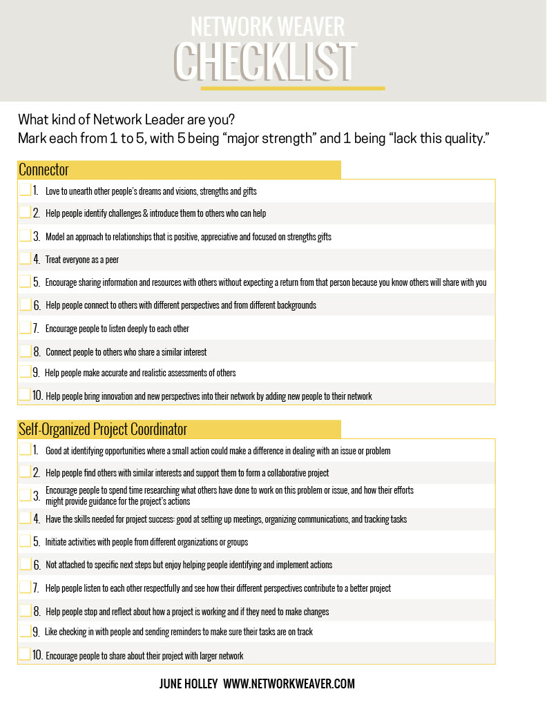 Network Weaving Checklist – June Holley – Knowledge Communities